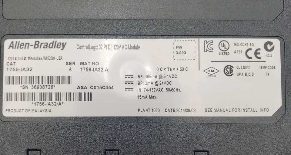 Allen Bradley 1756-IA32 ControlLogix Input Module 120V 24VDC | eBay