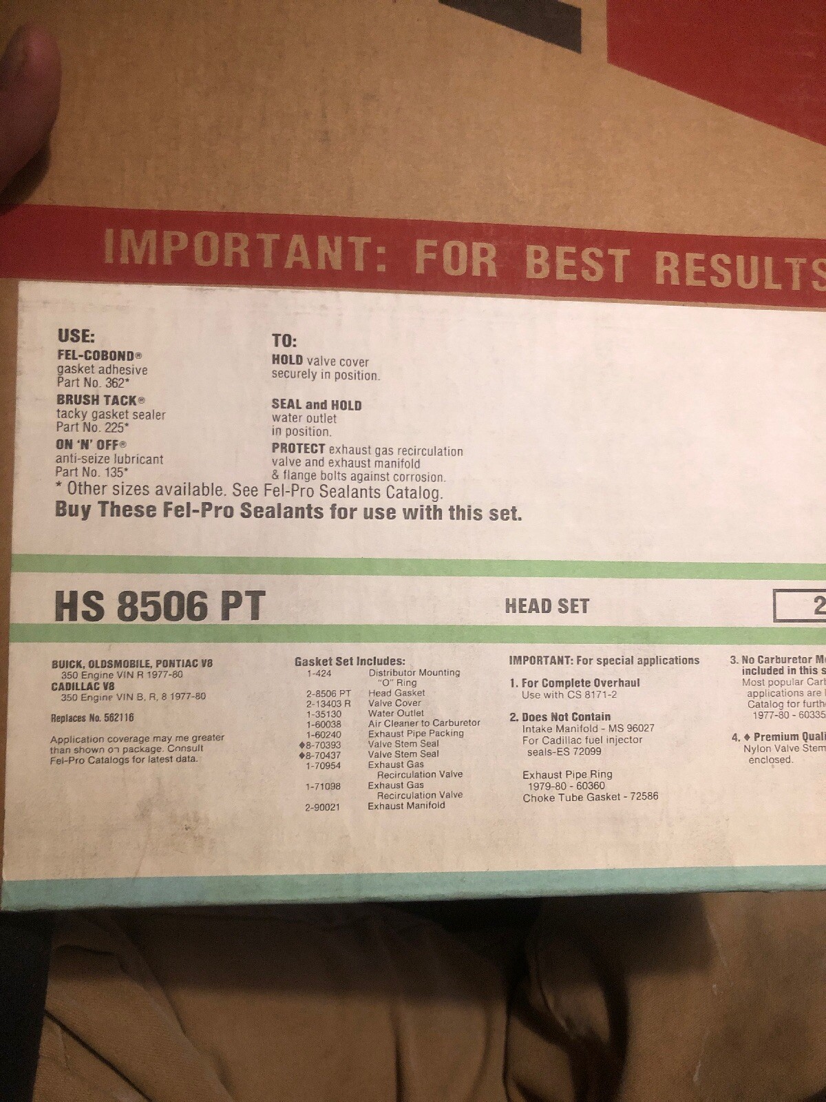 Engine Cylinder Head Gasket Set Fel-Pro HS 8506 PT for sale online | eBay