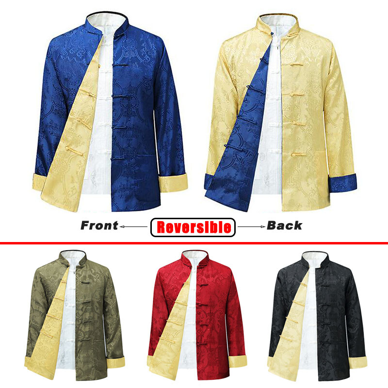 Men Traditional Chinese Tang Suit Reversibe Kung Fu Tai Chi Coat Jacket ...