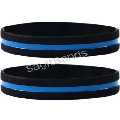 Two (2) Thin Blue Line Wristbands Awareness Bracelets - Get the Size(s ...