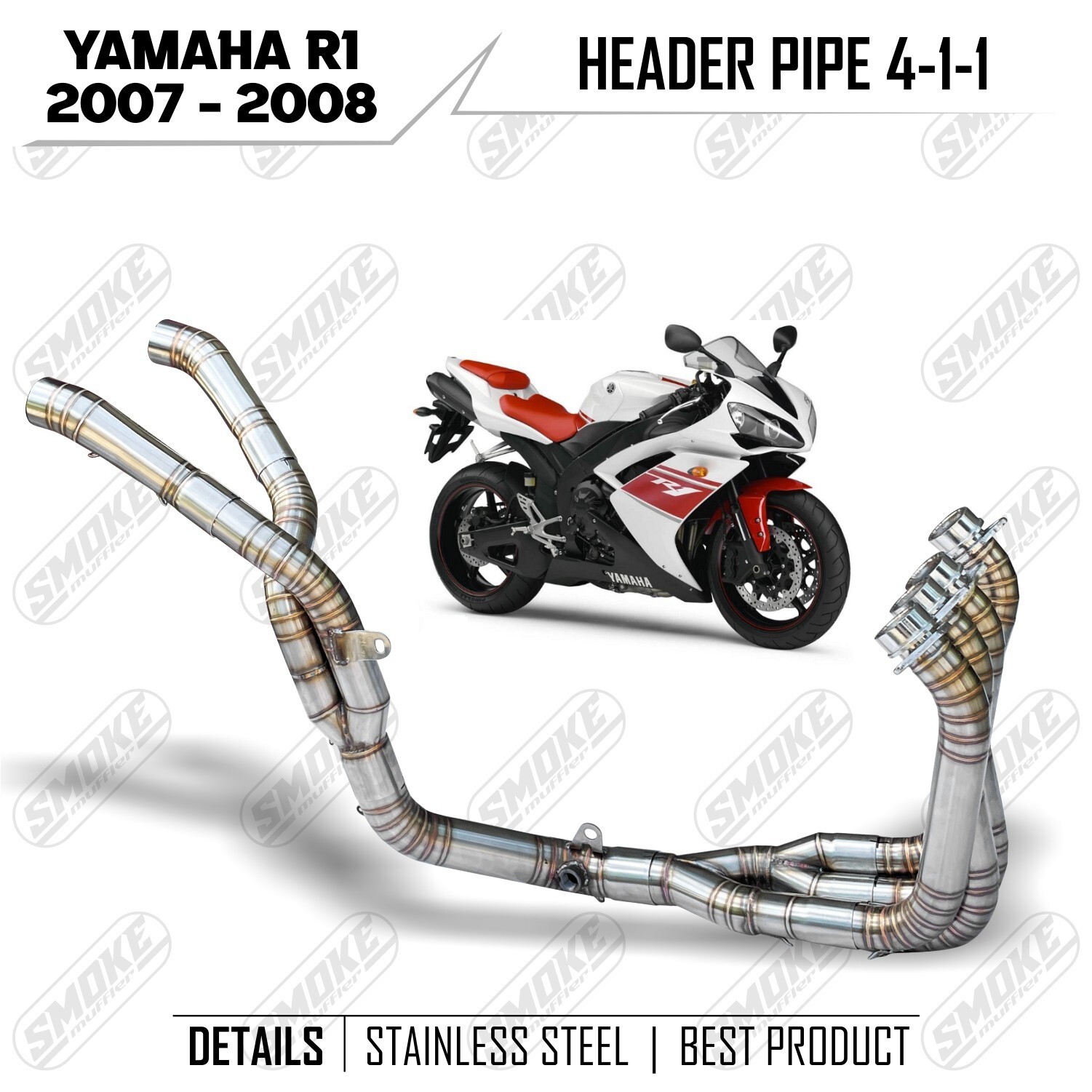 Exhaust Pipe Header Custom 4-1-2 Fit For Yamaha YZF R1 2007-2008 ...
