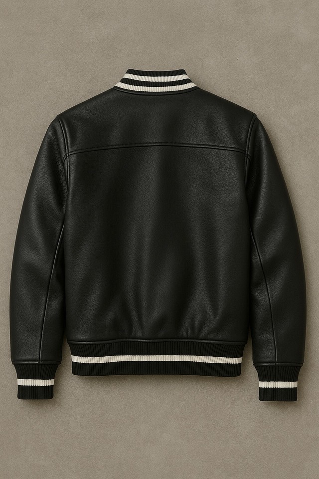 Men’s Leather Varsity Jacket – Black Bomber, Varsity Jacket | eBay