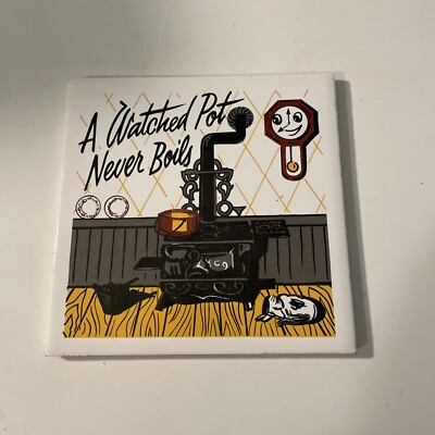 a watched pot never boils wall hanging trivet Hand Decorated Tile | eBay