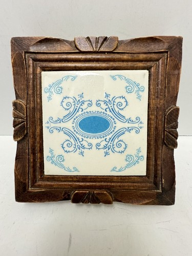 Vintage Blue & White Tile Trivet w/ Carved Wooden Frame Mexico | eBay