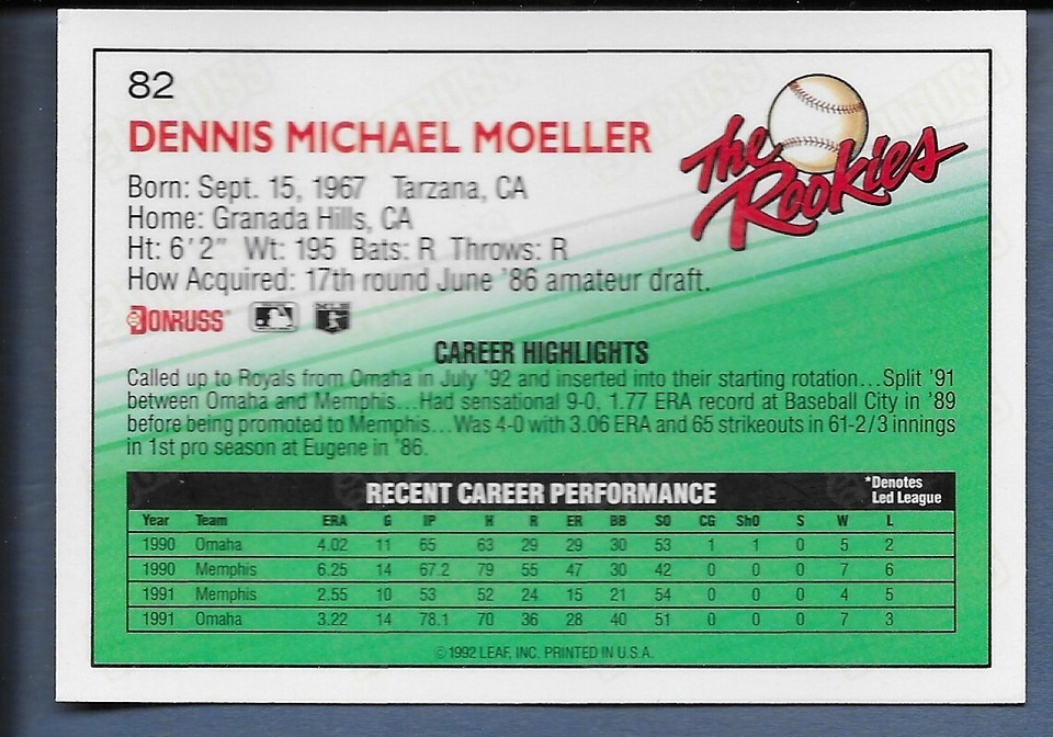 1992 Donruss Baseball The Rookies #82 Dennis Moeller | eBay