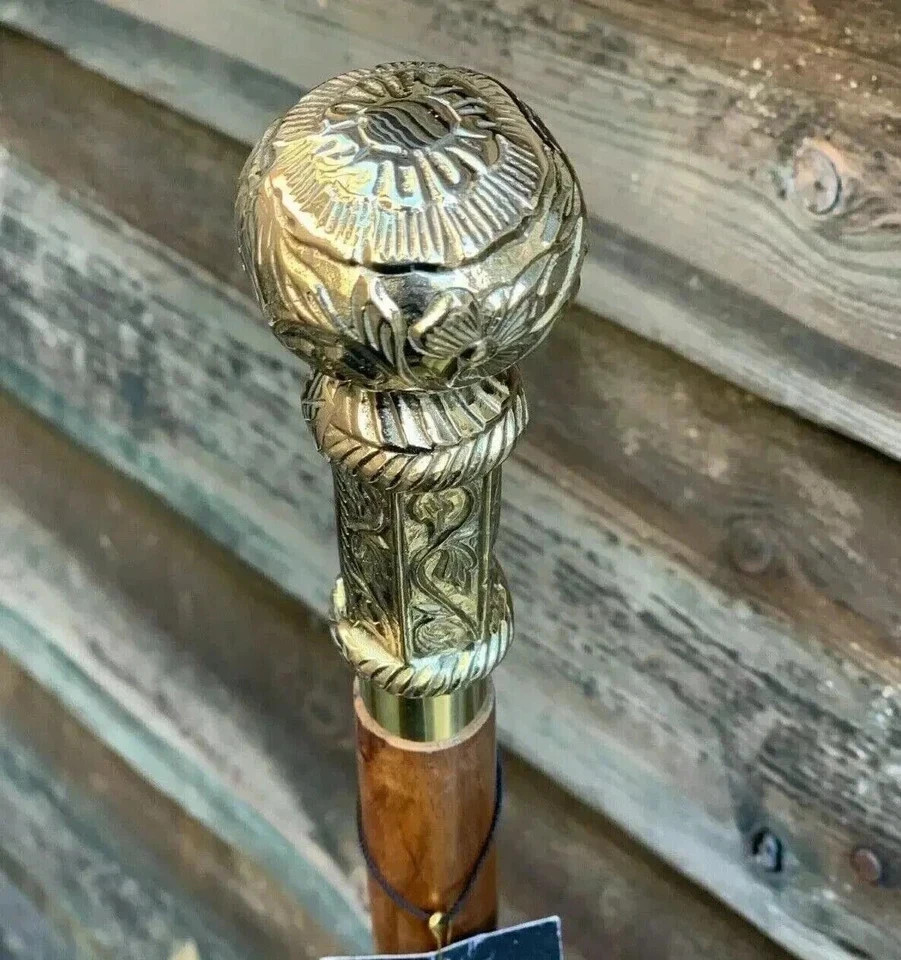 SWAGGER WALKING STICK CANE VICTORIAN STYLE SOLID BRASS TOP KNOB LONG ...