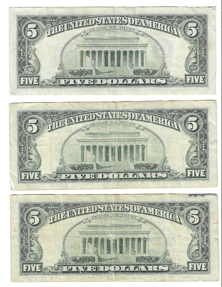 3 Dif Series 1988A 1995 New York Richmo $5 Fed Res Bank Note Your ...