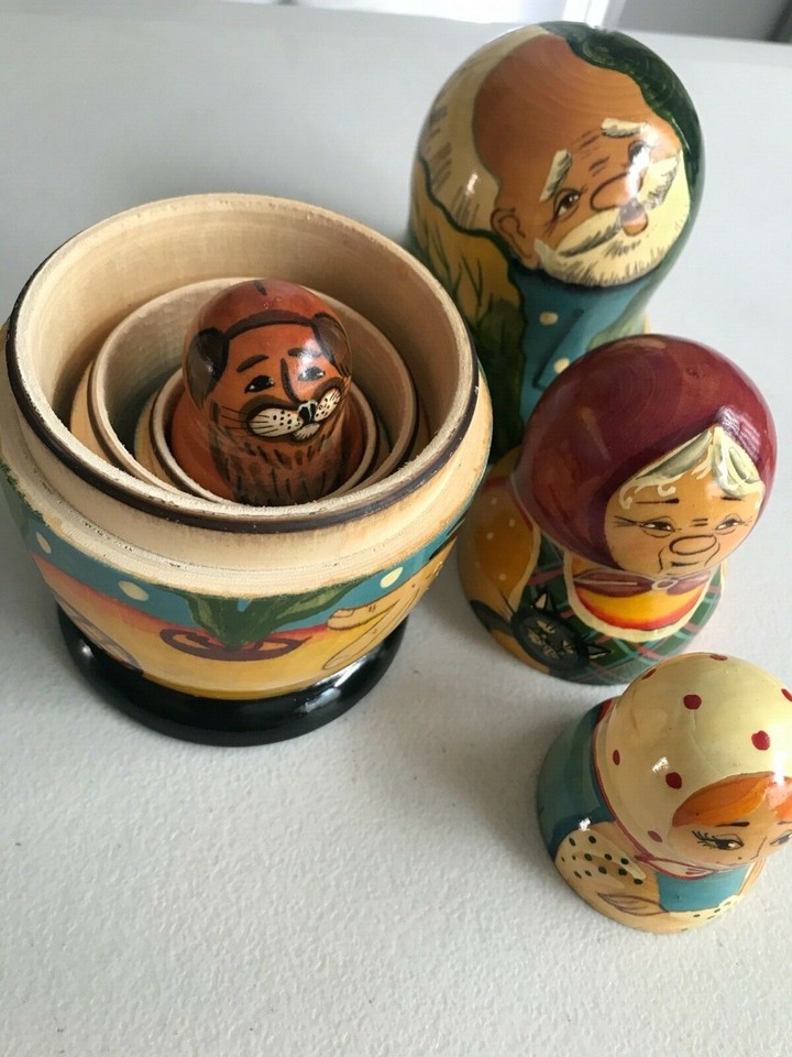 Rare 5 pc Nesting Doll THE GIANT TURNIP Fairy tale Matryoshka Hand ...