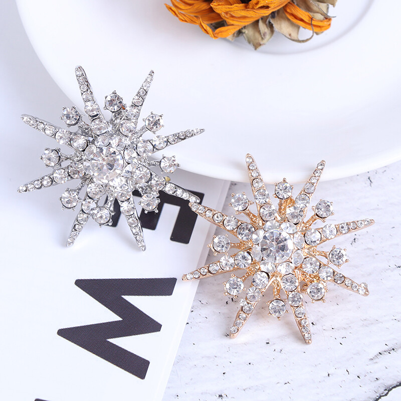 Wedding Silver Snowflake Diamante Brooch Rhinestone Crystal Broach Pin ...