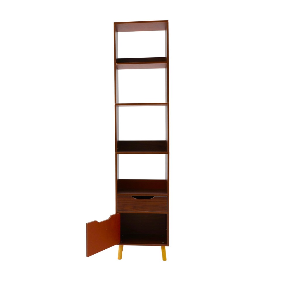 Walnut Standing Storage Shelf Freestanding Storage Rack Tall Open ...