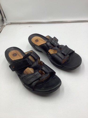 Clarks Structured Leather Sandals Casual Strappy Black Slingback Size 8 ...