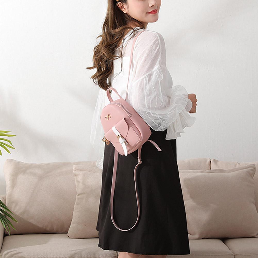Hit Color Bowknot Backpacks Women Shoulder Leather Crossbody Bags (Pink ...