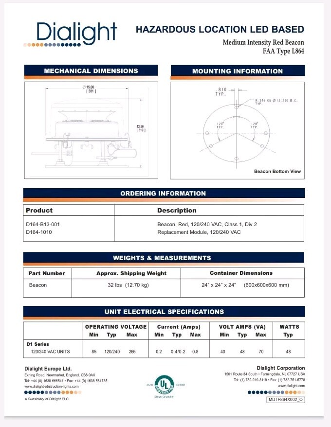 Dialight D164-B13-001 Beacon Light L864 | eBay