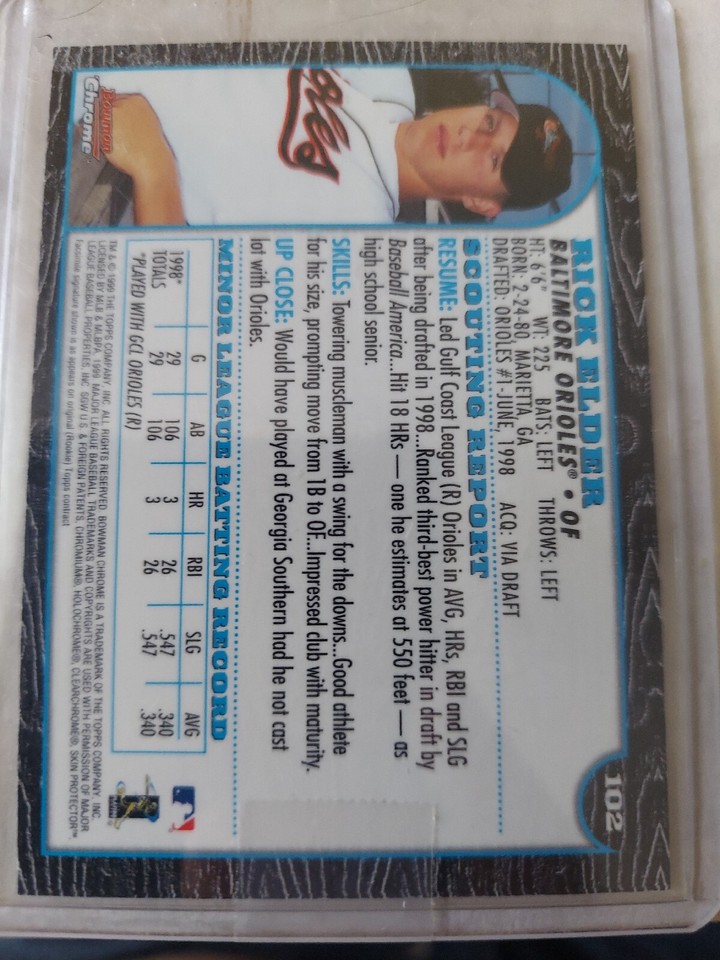 1999 Bowman Chrome Rick Elder Rookie #102 RC Baltimore Orioles | eBay