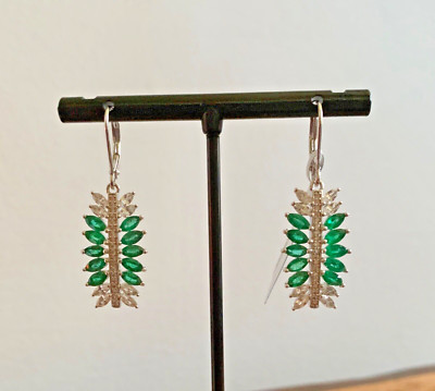 AAA Kagem Emerald, White Zircon Lever Back Earrings - 4.30 ctw. | eBay