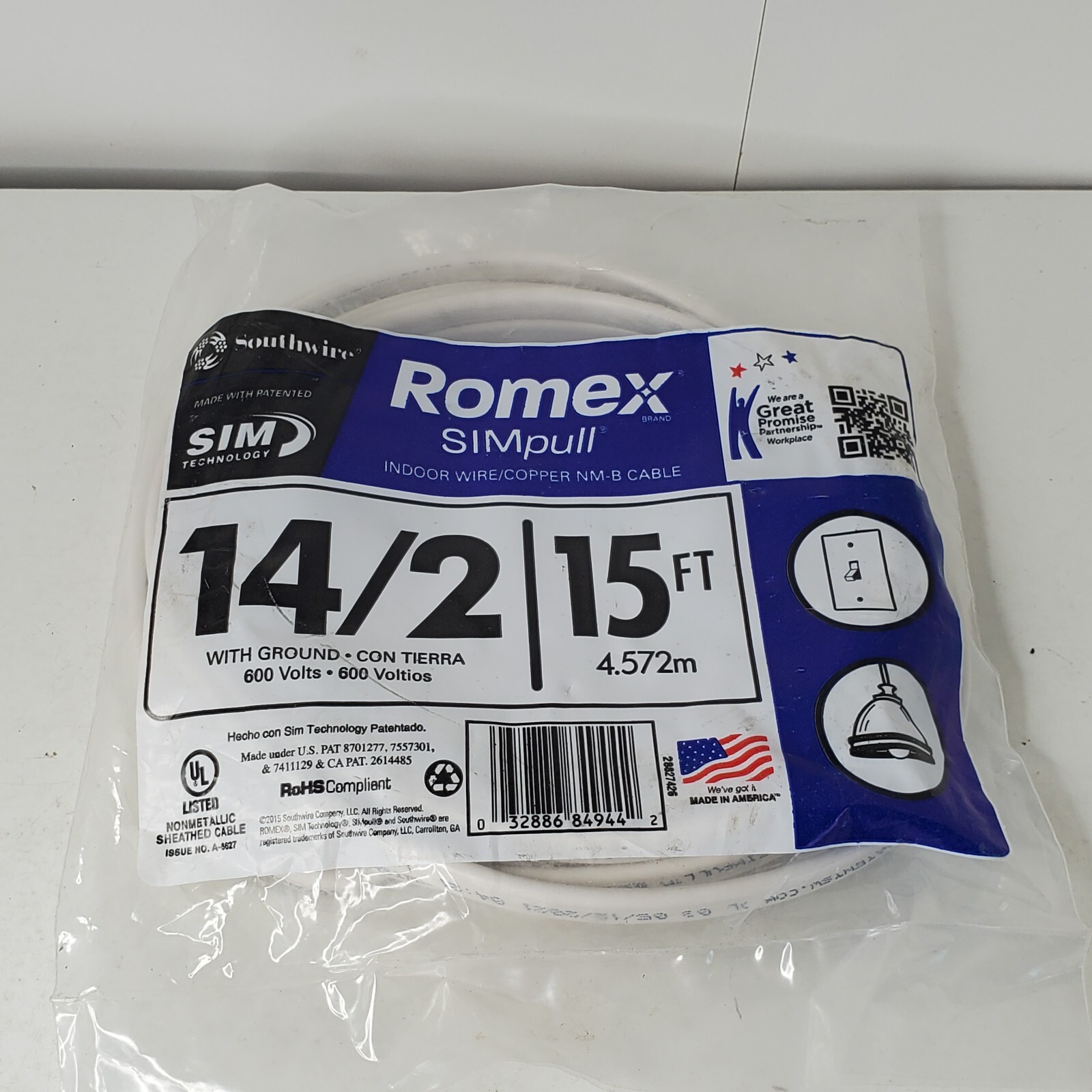 Southwire SIMpull Romex 15 Ft 14/2 Indoor Wire/Copper NM-B Cable NEW | eBay