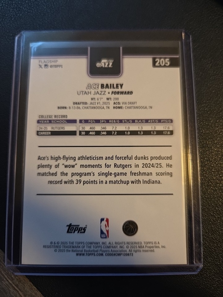 2025-26 Topps NBA Ace Bailey Rookie RC Utah Jazz | eBay UK