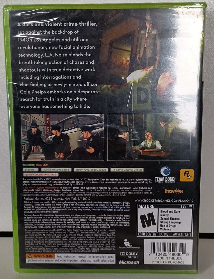 L. A. NOIRE XBOX 360 BEST BUY ROCKSTAR GAMES - SEALED With Wear ...