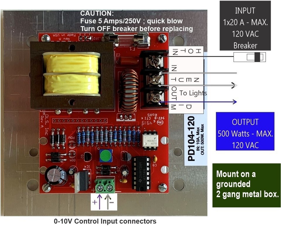 PD104-AN10-120 ; 0-10V dimmer Module, Triac, LED 500W 120V UL listed ...