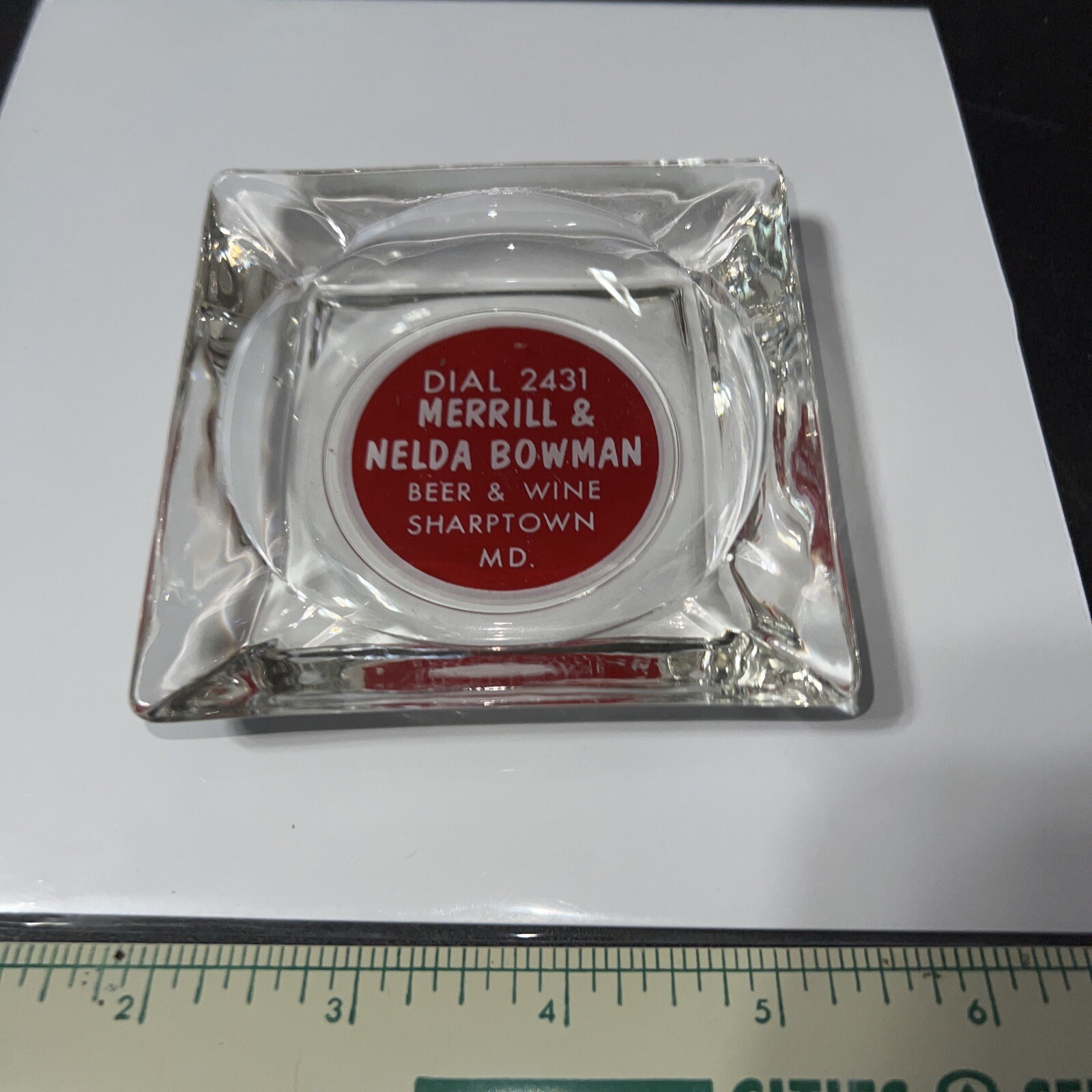 Vintage Glass Ashtray Merril & Nelda Bowman Beer & Wine Sharptown Md | eBay