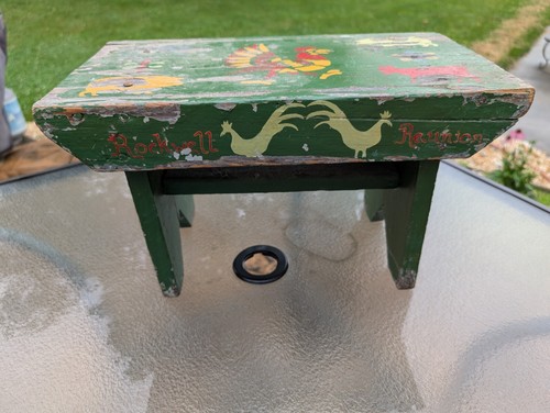 PRIMITIVE Vintage HANDMADE Wood STEP STOOL BENCH Folk Art FARM HOUSE ...