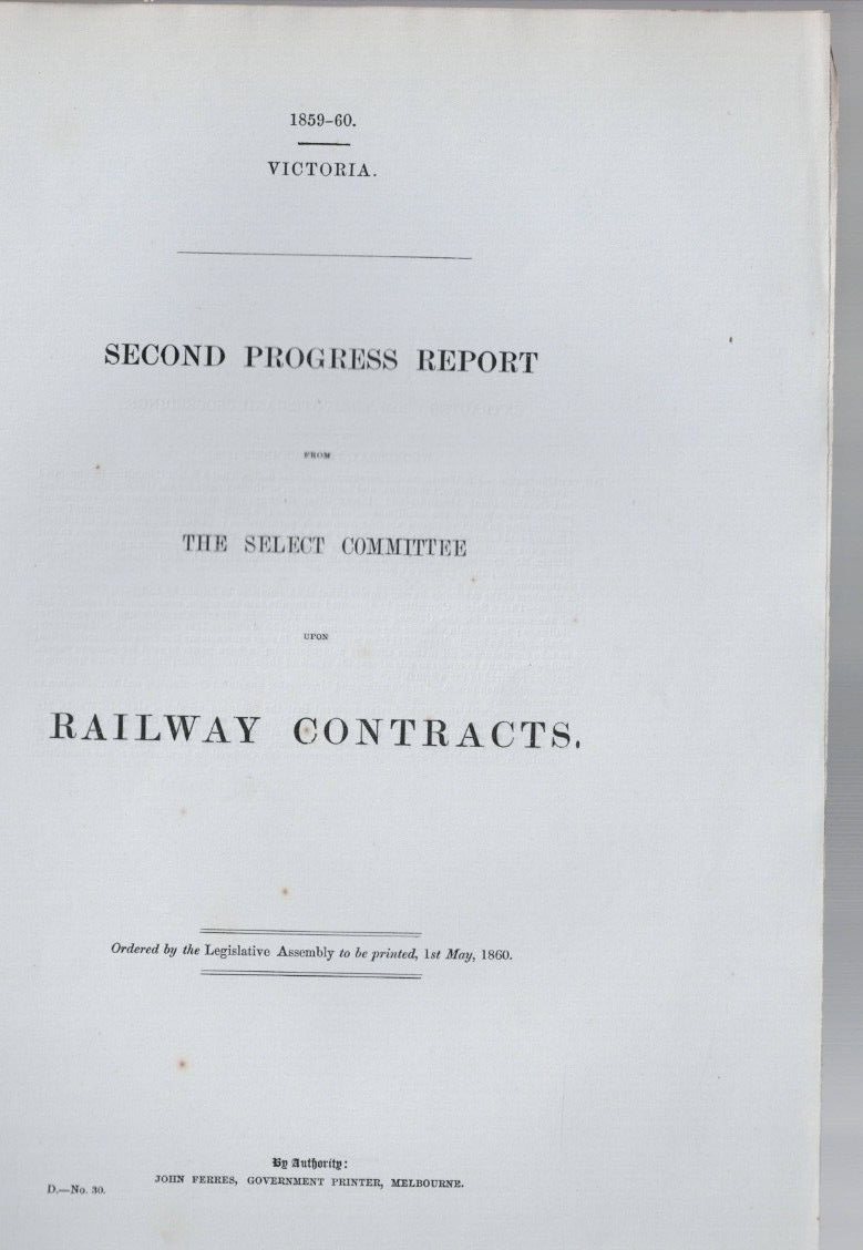 AUS PARLIAMENT PAPERS ,VICTORIA 1859-60 , RAILWAY CONTRACTS | eBay