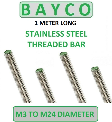 1 METER LONG STEEL BAR. THREADED 3MM - 24MM DIAMETER M3-M24 A2 ...