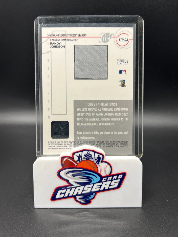 2002 Topps Ten Randy Johnson Authentic Game Worn Jersey Patch Pinstripe ...