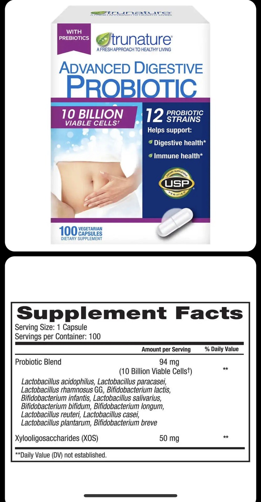 TruNature Advanced Digestive Probiotic Capsule - 100 Count - Exp : 09/ ...