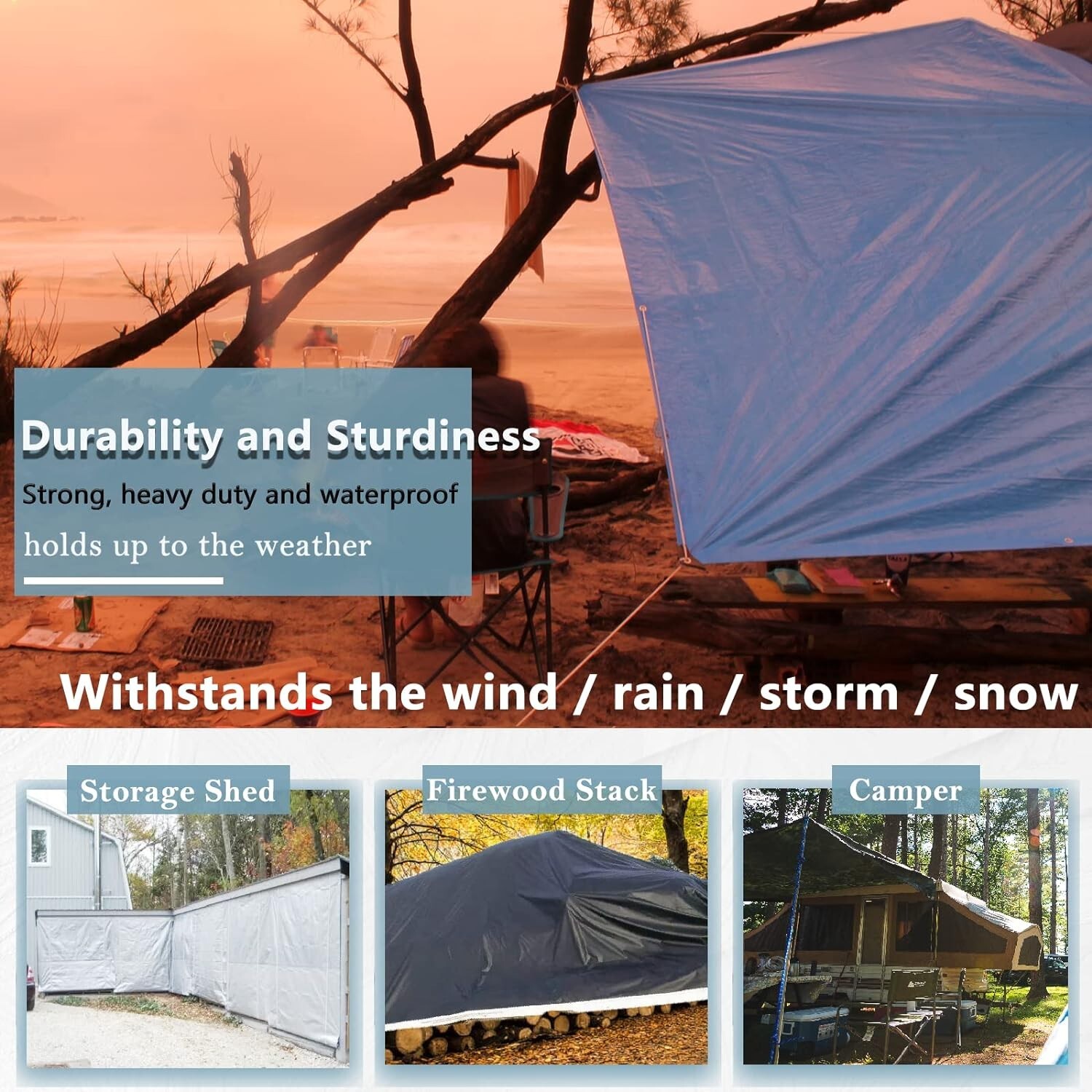 3m x 3m Heavy Duty Waterproof White/Black Reversible Tarp, Durable 14 ...