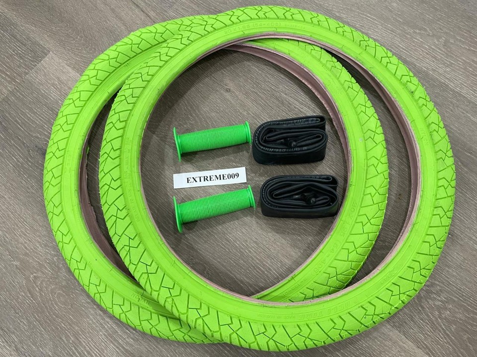 PAIR of 20" BMX Bicycle LIME NEON GREEN Street Tires & Tubes 20X1.95 ...
