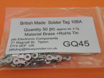 50 Pc Solder Tags 10BA Material 0.49mm Thick Quality BRITISH MADE *RoHs ...