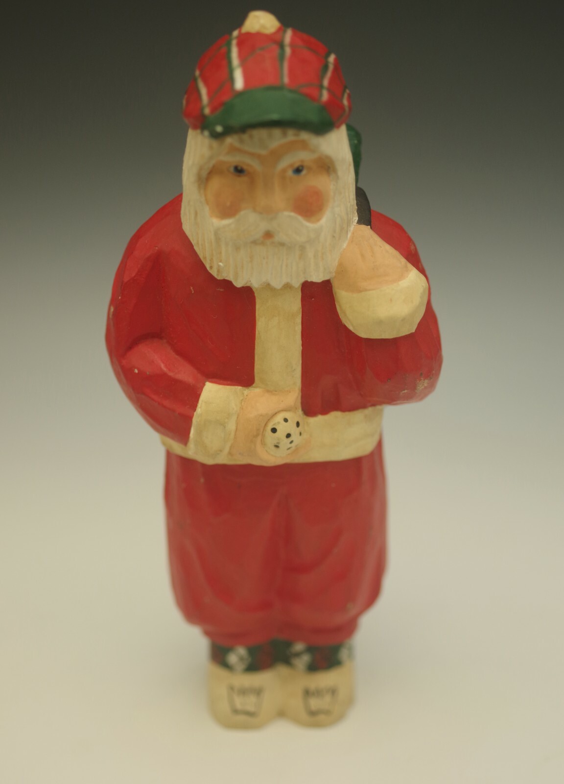 JAMES HADDON FOLK ART HAND CARVED WOOD GOLFER SANTA 9" SIGNED | eBay