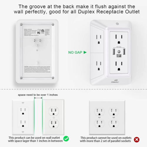 Multi Plug Outlet Surge Protector - POWRUI 6 Extender with 3 USB White ...