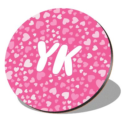 1 x Round Coaster - Letters YK Pink Hearts Love Initial #267079 | eBay