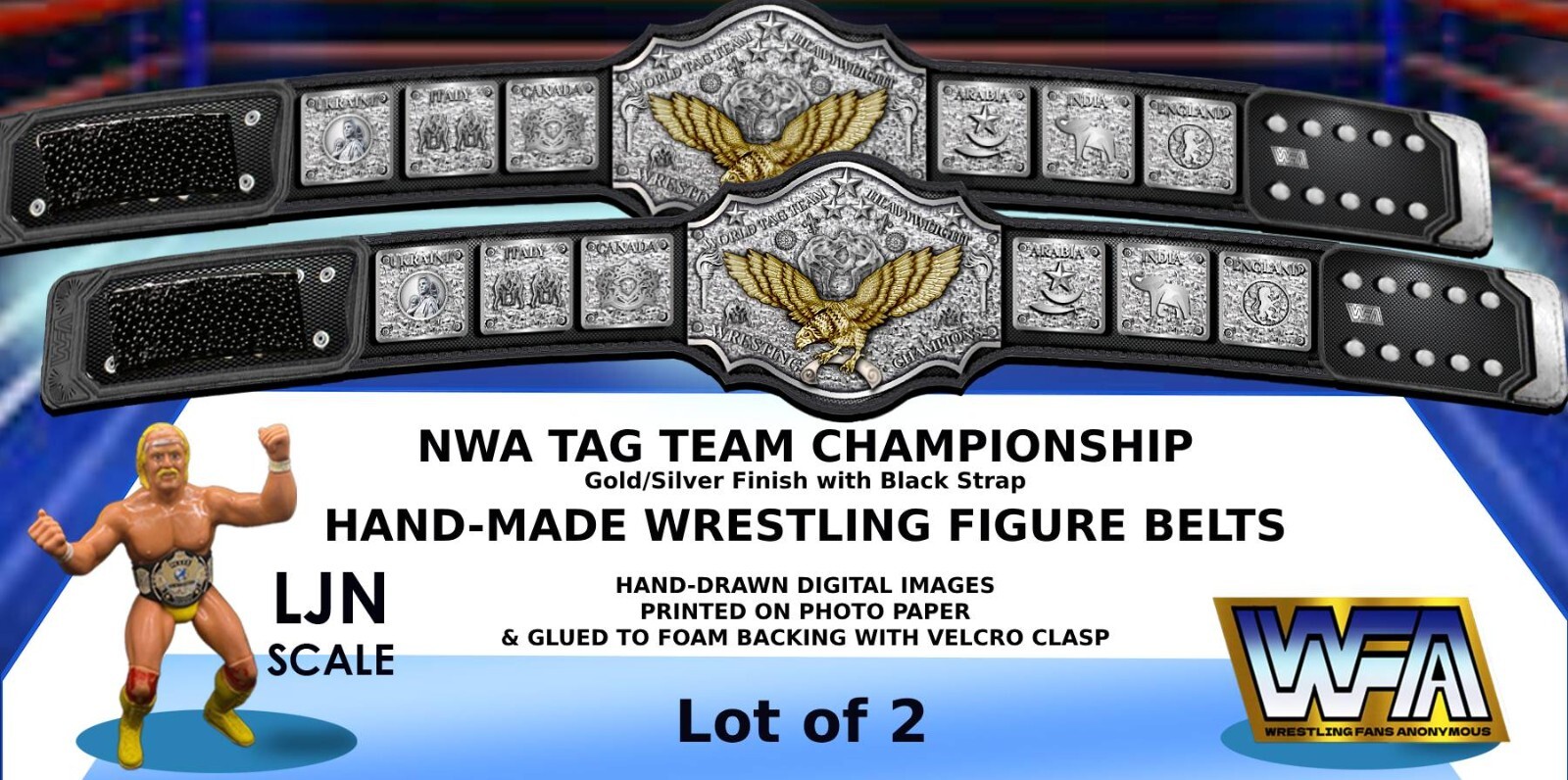 NWA Style Hand Made Ljn Scale Tag Team Championship Themed Belts Lot Of ...
