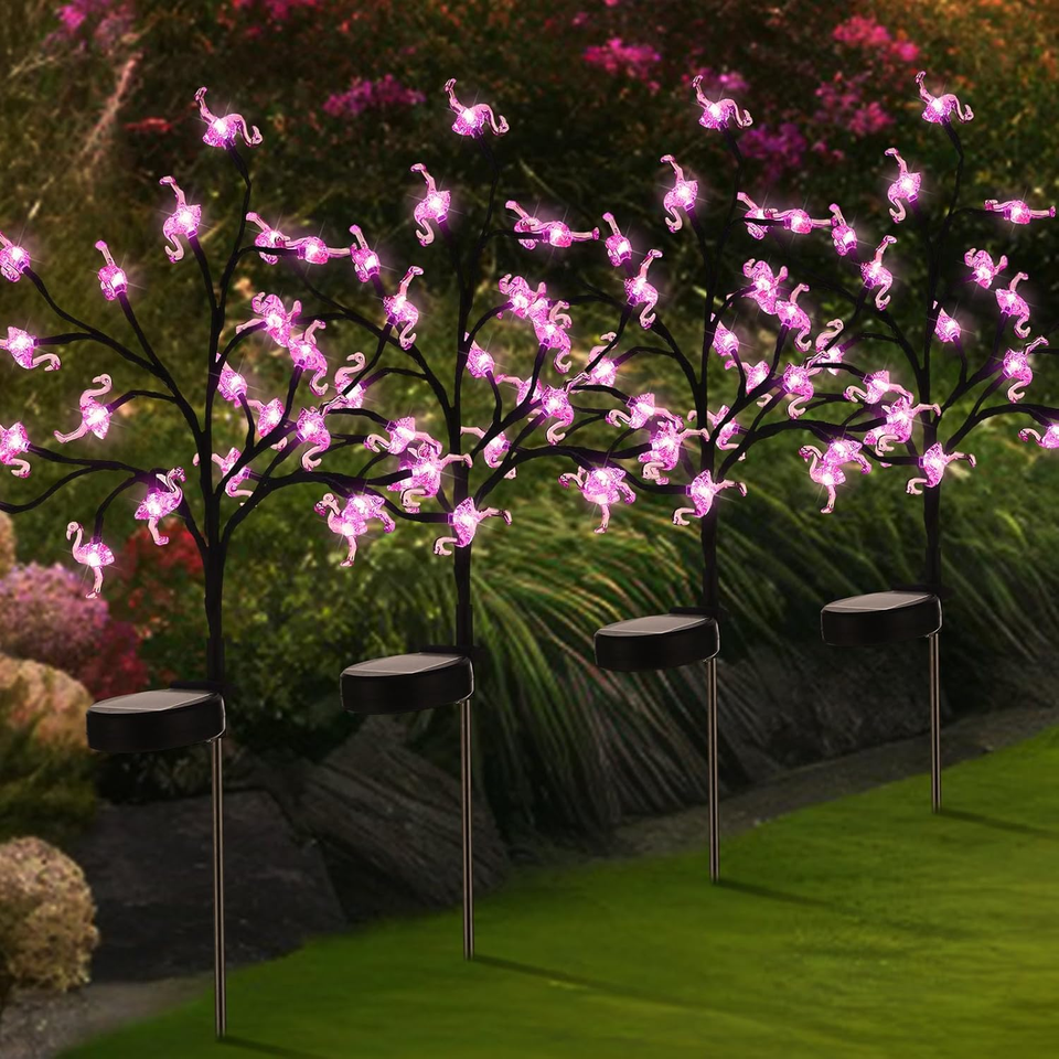 4 Pcs Pink Flamingos Yard Decoration Solar Flamingo Stake Lights ...