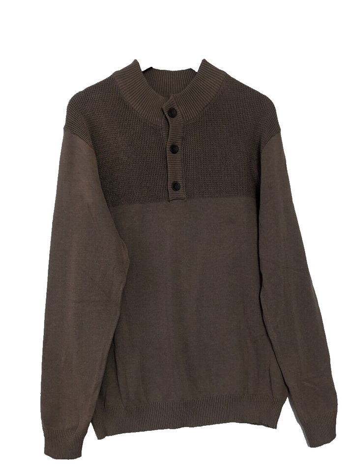 Club Room Men's Cotton Pullover Button Mock Neck Brown Sweater Size XL ...