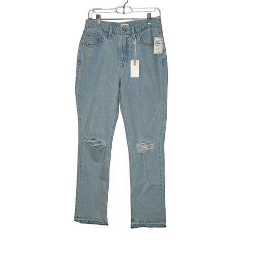 Good American Good Boy Jeans Straight Leg High Rise Split Hem