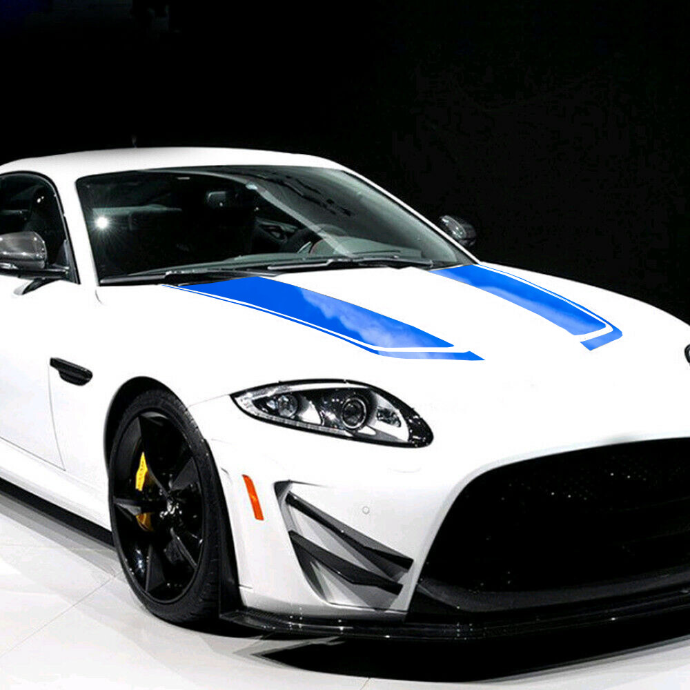 Gloss Blue Stripe Hood Sticker Universal Vinyl Sport Racing Speed Decal ...