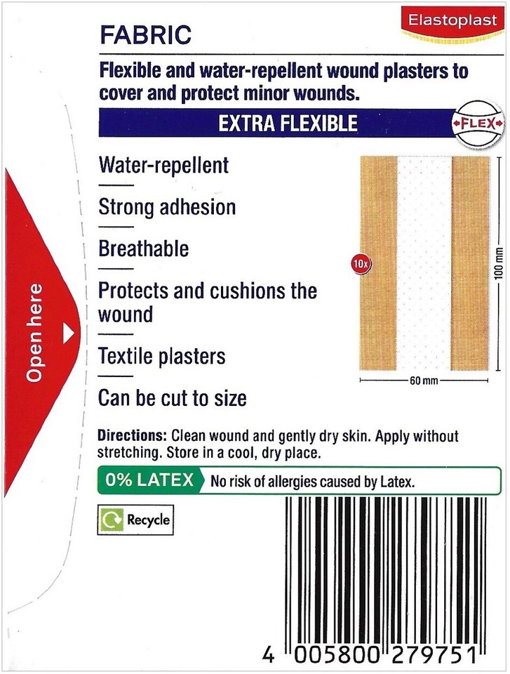 9 x ELASTOPLAST Fabric Cut-to-size Plaster Strips - 6cm x 10cm (10 ...