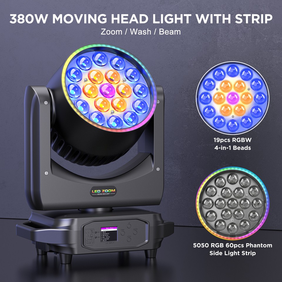 LED Zoom Moving Head Stage Light RGBW DMX Beam Wash Lighting DJ Disco ...