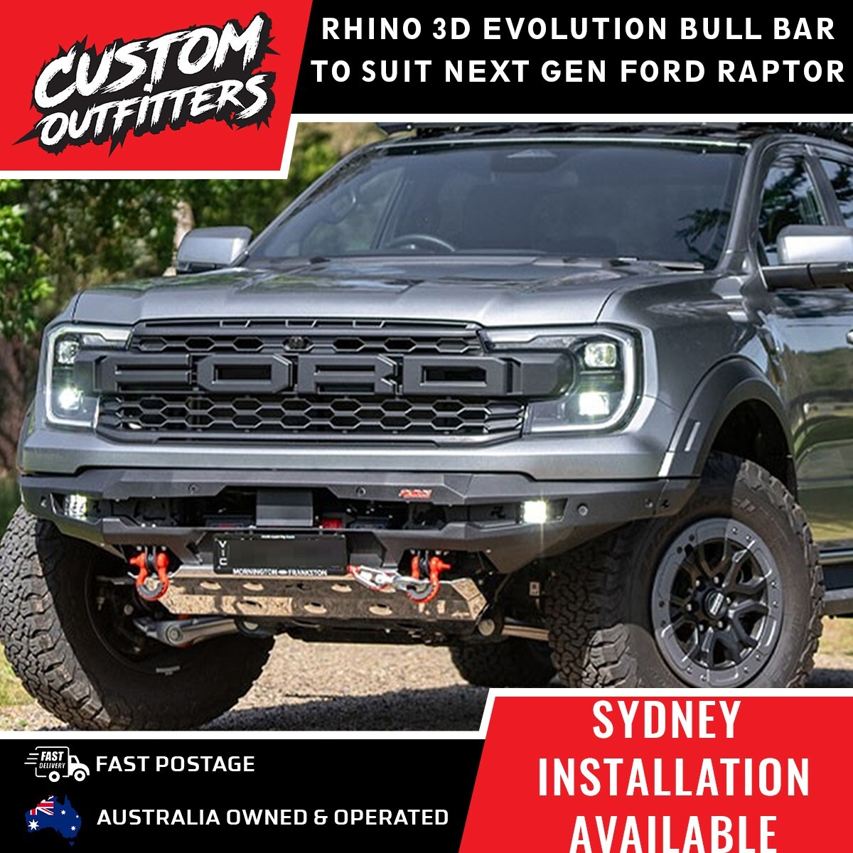 Rhino Steel Bull Bar to suit Next Gen Ford Ranger Raptor 2022-2025 V6 ...