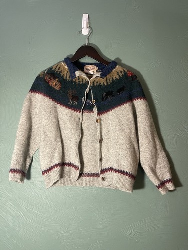 Vintage Woolrich 100% Wool Mountain Forest Creatures Landscape Cardigan ...