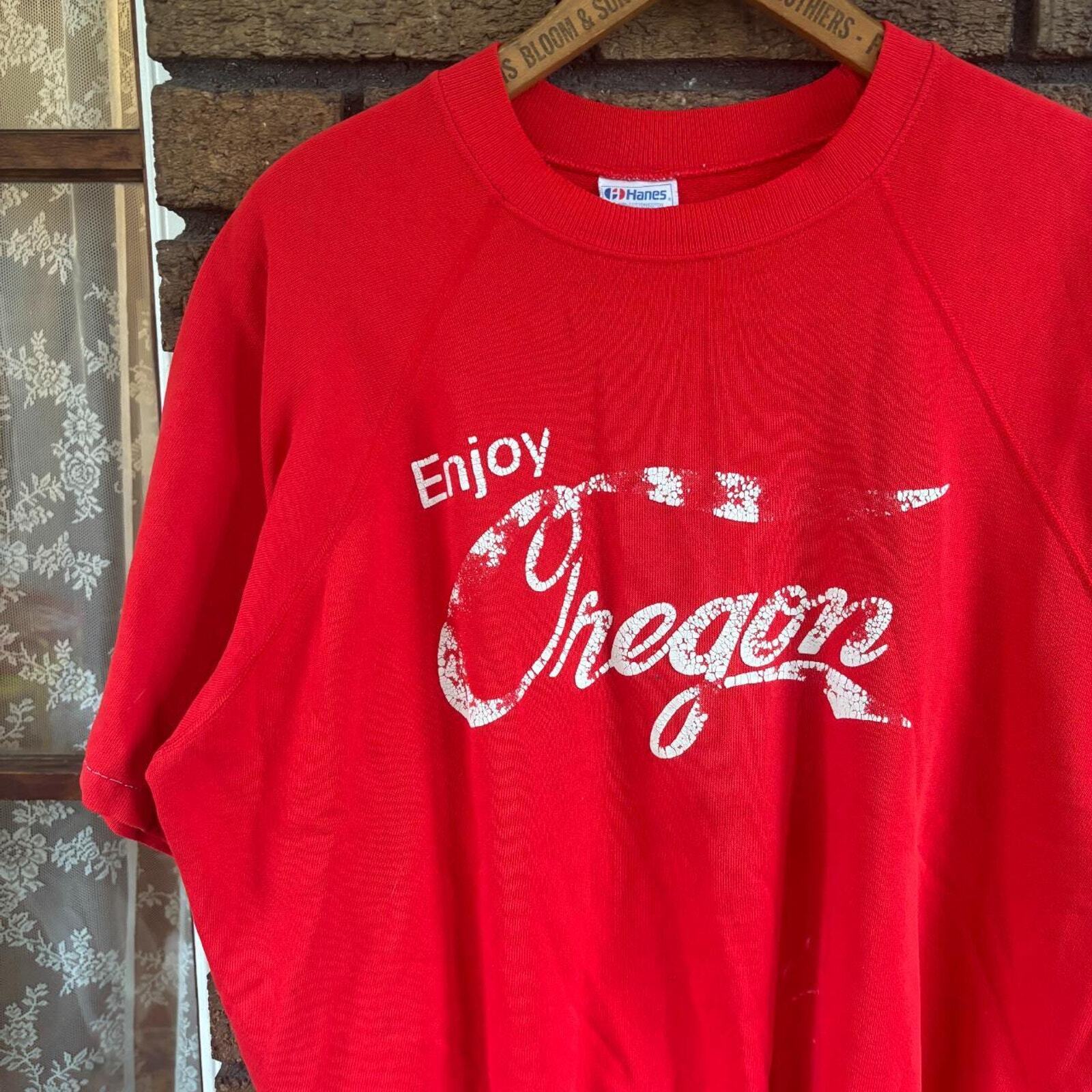 1980s enjoy oregon coca cola parody red short sleeve … - Gem