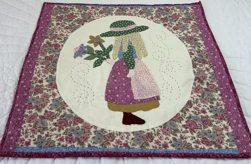 Appliqué Quilt Wall Hanging, Little Girl With Flowers, Calico Prints ...