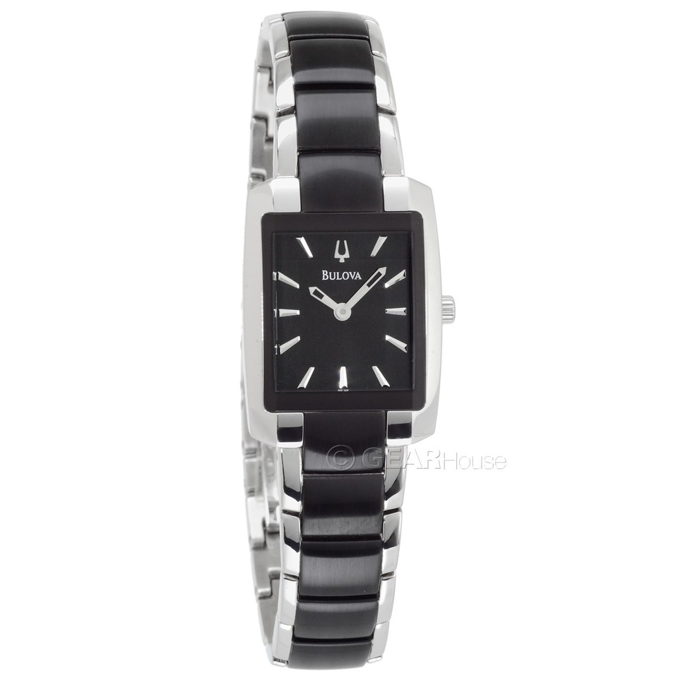 BULOVA Womens Rectangular Watch, Two-Tone Black Silver, Stainless Steel ...