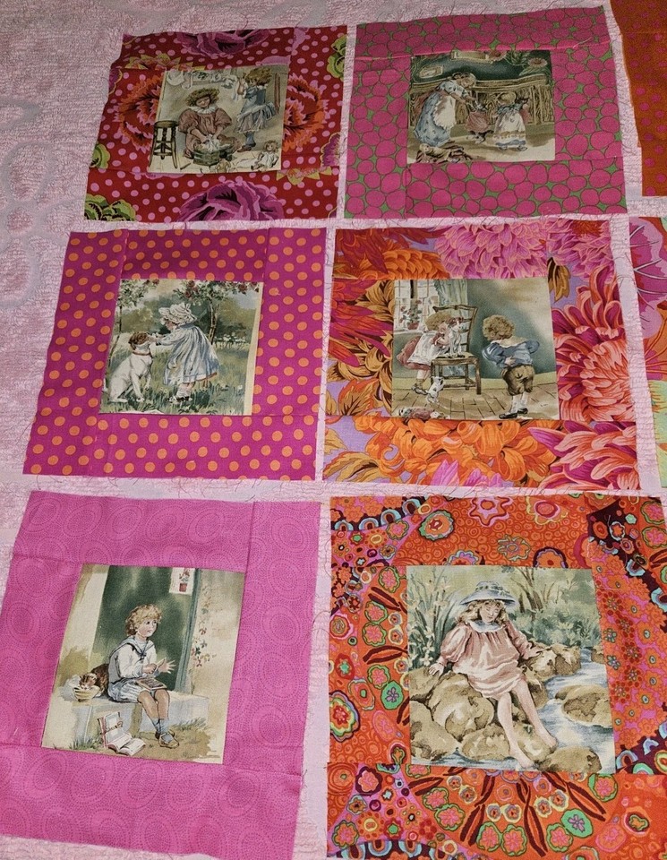 Lot Of 9 OOAK Kaffe Fassett Borders Victorian Children Picture Quilt ...