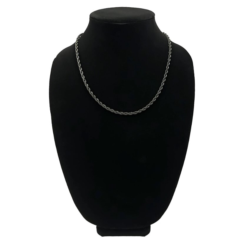 Stainless Steel Rope Chain Necklace - 24" Black Rope Chain Biker ...