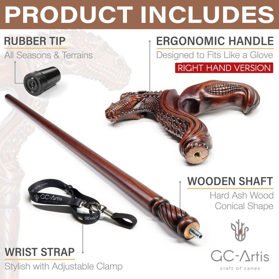 Original Ergonomic Dragon Style Wooden Cane, Fantasy Walking Stick by ...